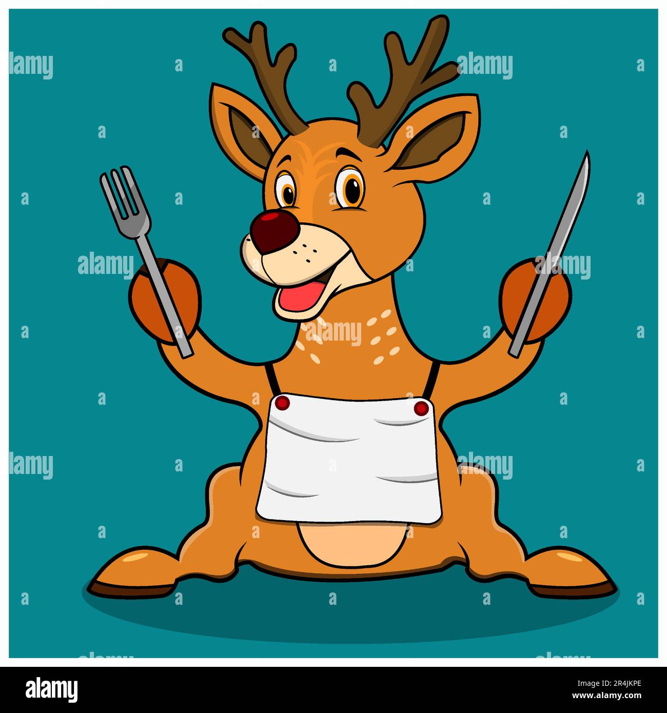 Character Deer Ready For Eat, Blue Navy Red Colors Background, Mascot ...