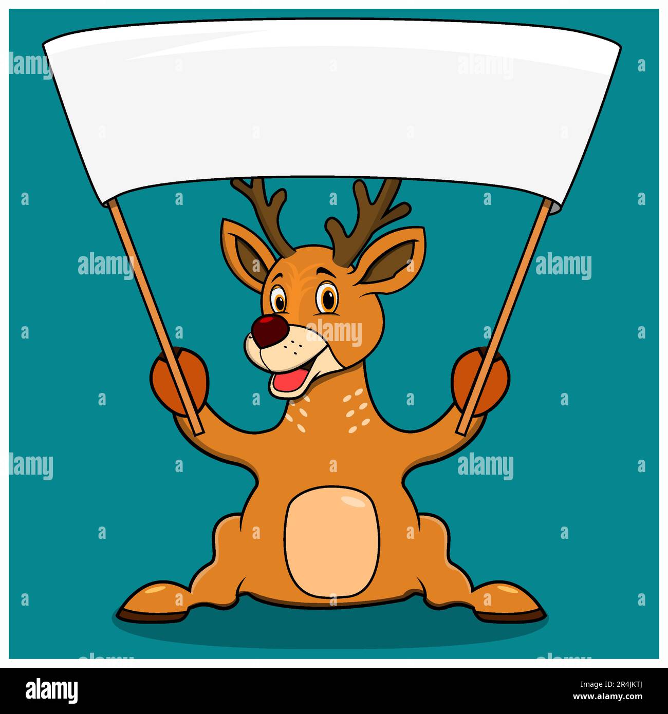 Character Deer With Big Blank Banner , Blue Navy Red Colors Background ...