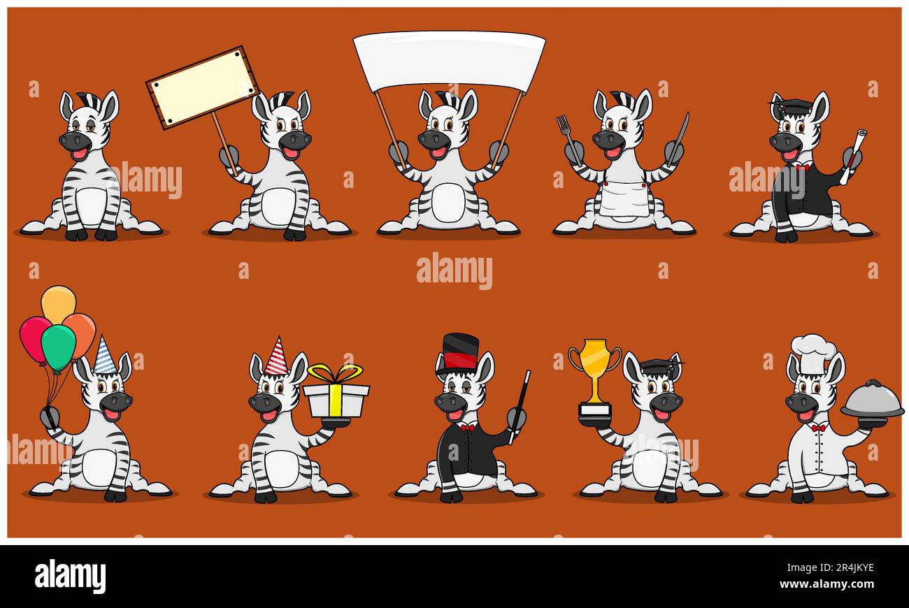 Ten Character Zebra Illustration, Brown Colors Background, Mascot, Icon ...