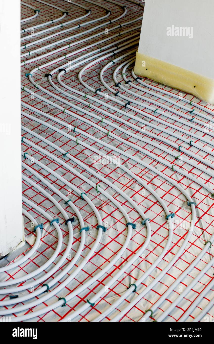 Installation of underfloor heating pipes for water heating. Heating ...