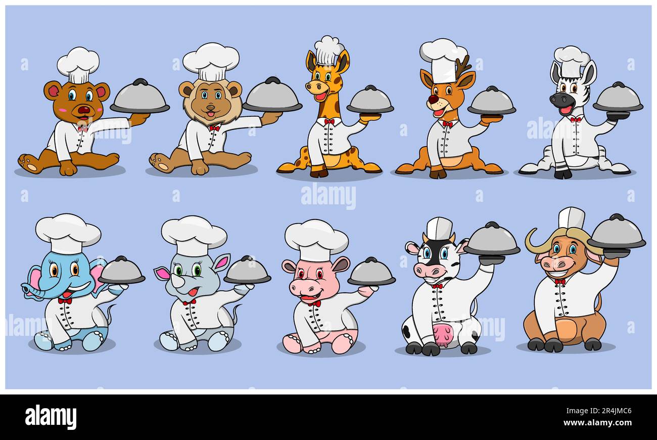 Ten Animals Character With Bring Food and Wear Chef Custom, Colors ...