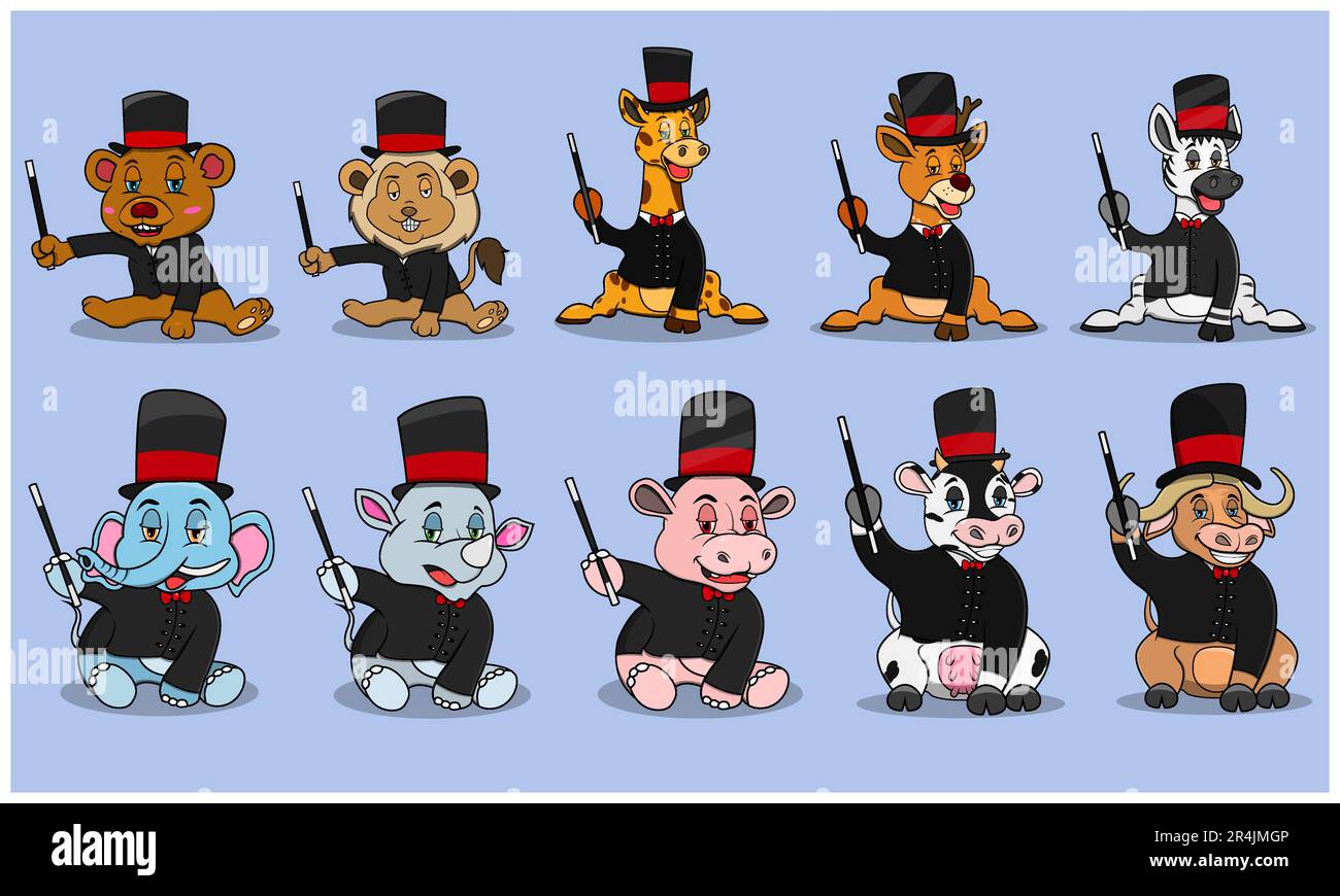 Ten Animals Character With Wear Magician Custom , Colors Background ...