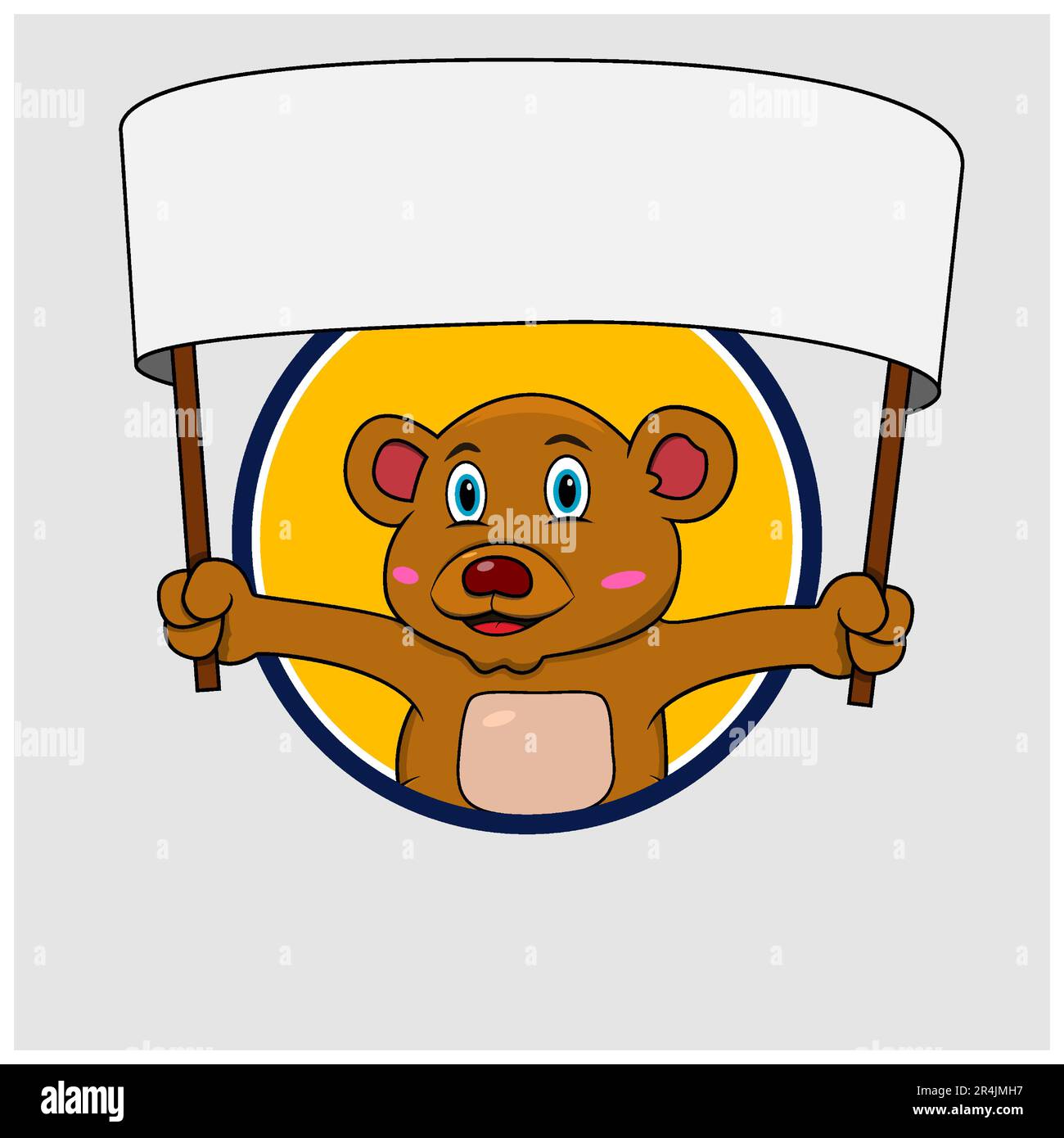 Bear Head Circle Label With Big Blank Banner Sign, Yellow Colors ...
