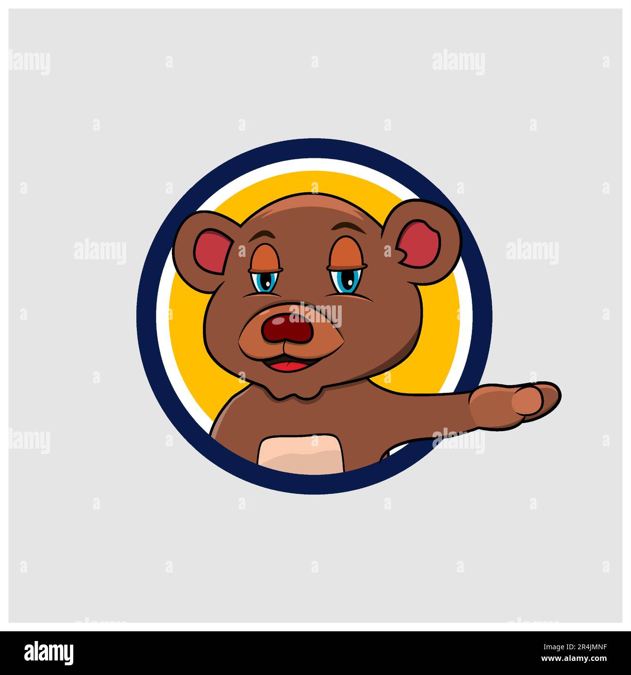 Bear Head Circle Label With Relax Smile Expression , Yellow Colors ...