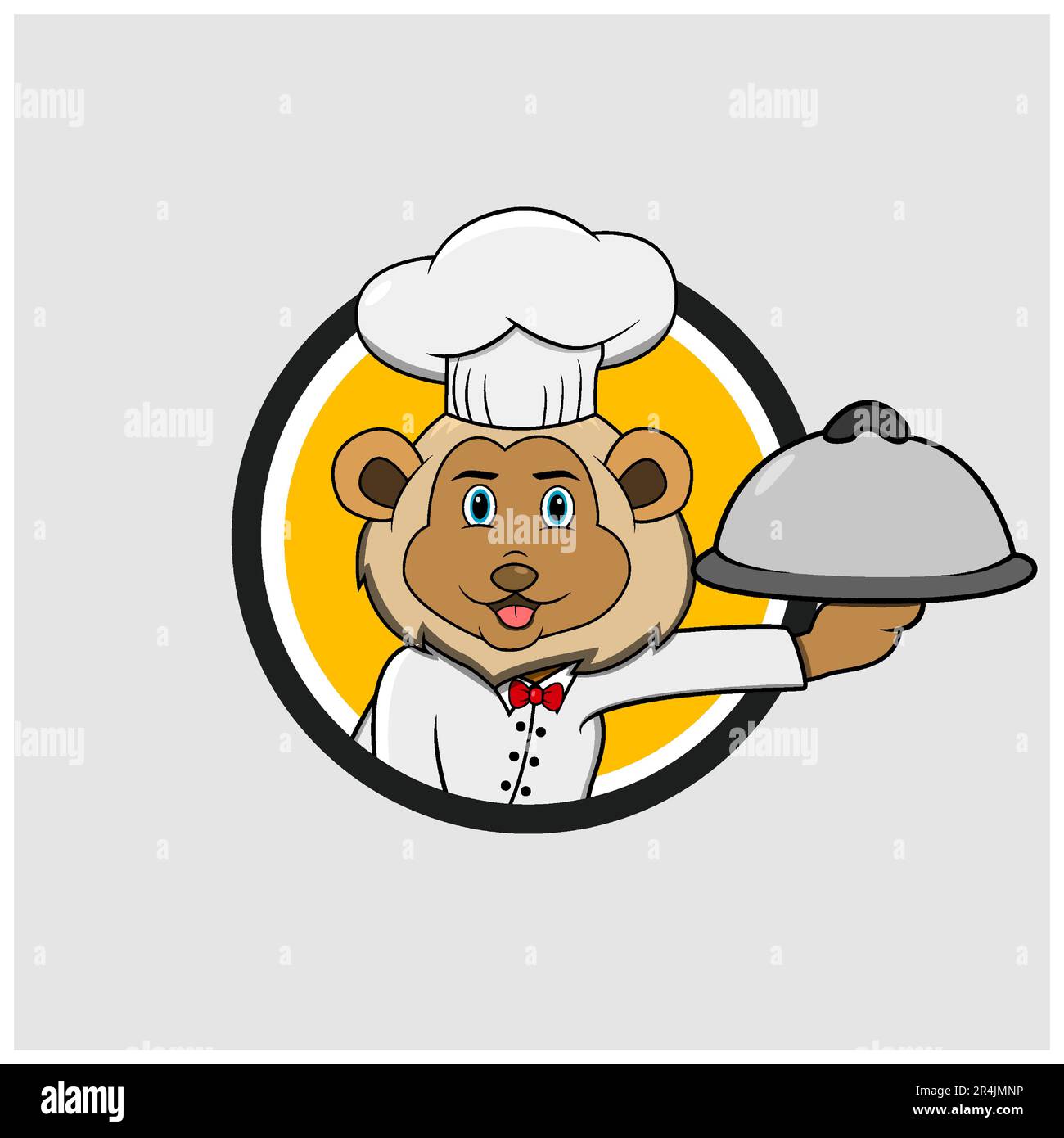 Lion Head Circle Label With Custom Chef and Bring Food , Yellow Colors ...