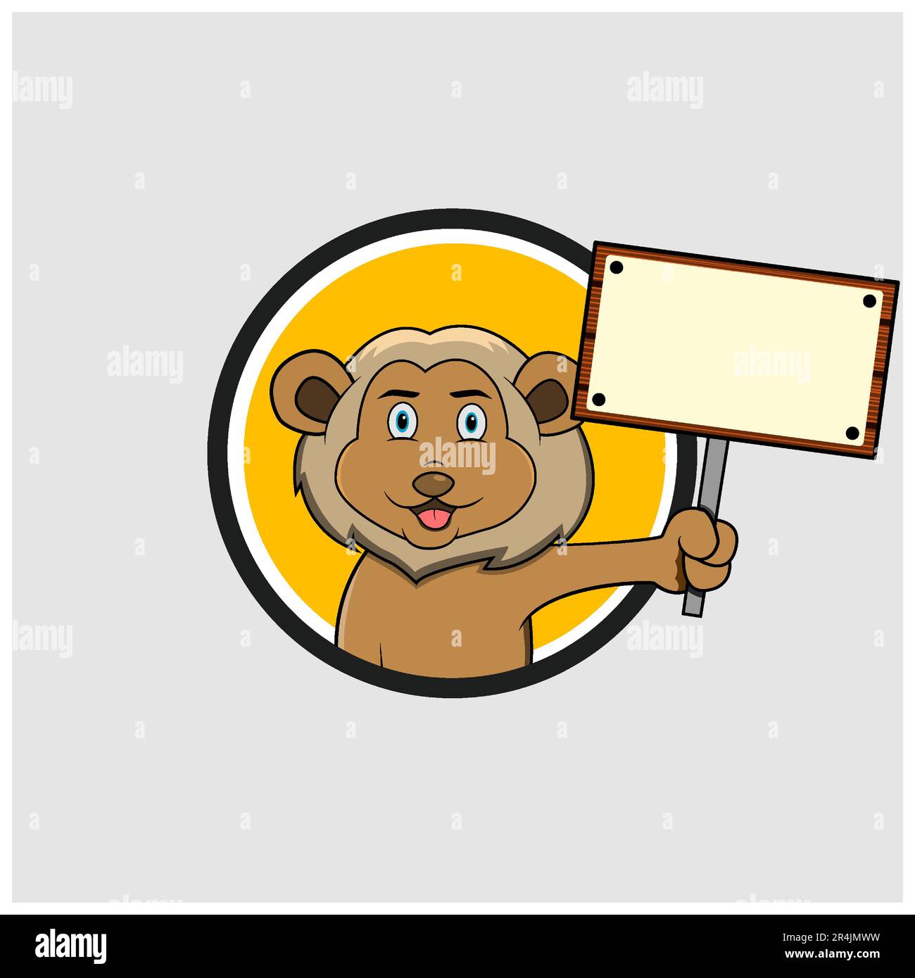 Lion Head Circle Label With Blank Banner Sign Wood, Yellow Colors ...