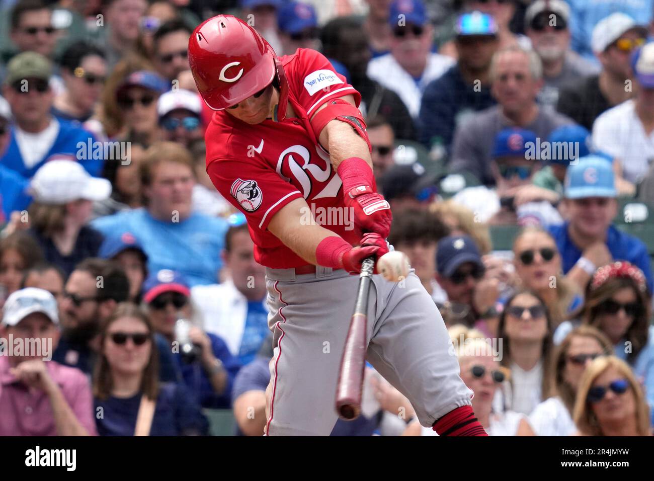 Cincinnati Reds' Matt McLain hits a single during the fifth inning of a ...