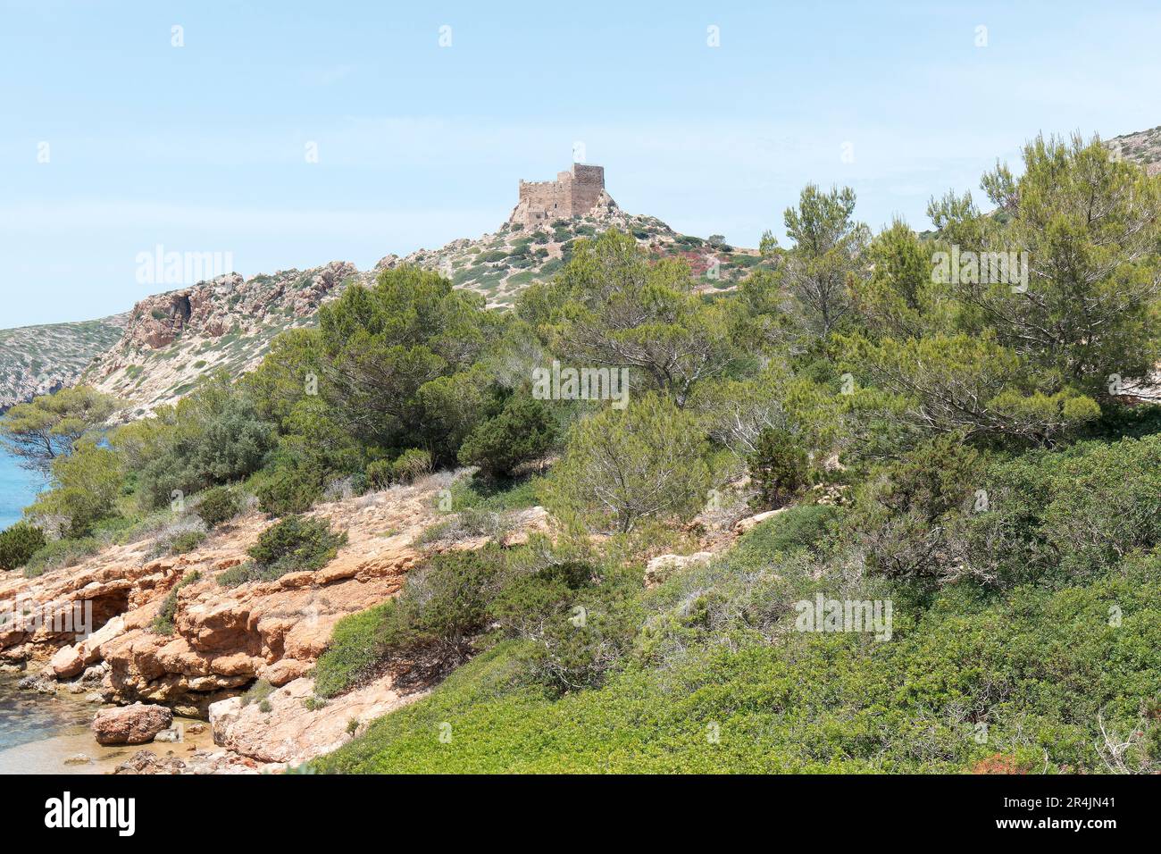 view of the castle on Cabrera Island, Mallorca, Balearic Islands, Spain ...