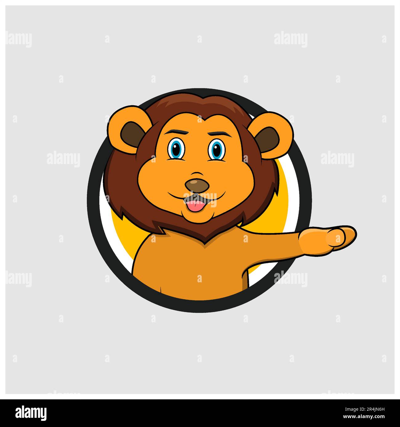 Lion Head Circle Label With Funny Smile Expression , Yellow Colors ...