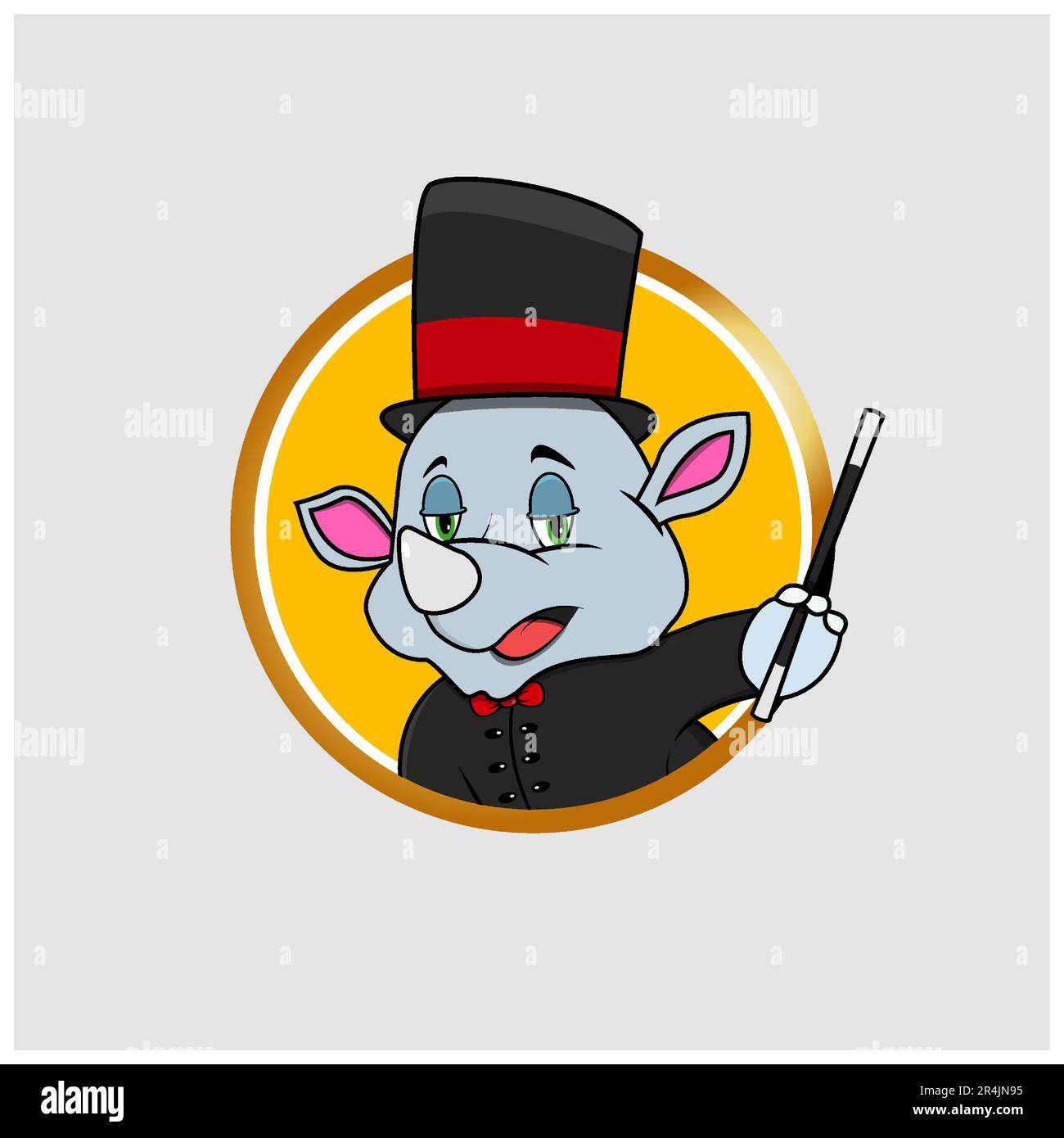 Rhinoceros Head Circle Label Bring Stick and Magician Custom, Yellow ...