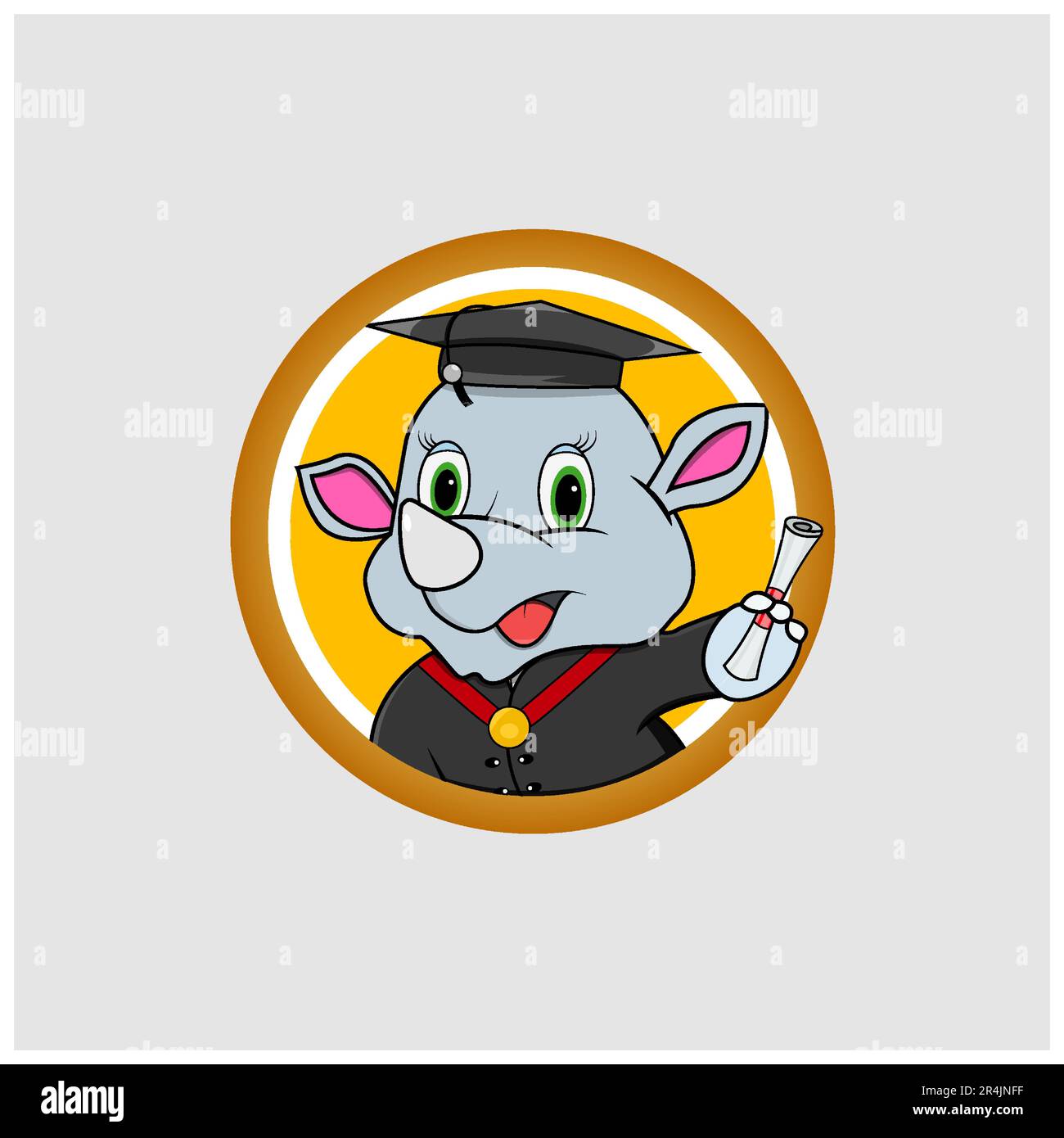 Cute Rhinoceros Head Graduate Circle Label , Yellow Colors Background ...
