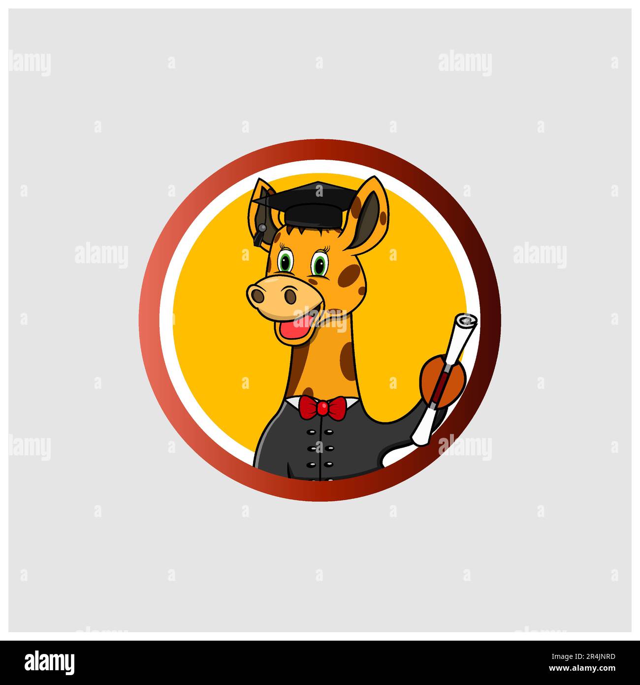 Cute Giraffe Head Graduate Circle Label , Yellow Colors Background ...