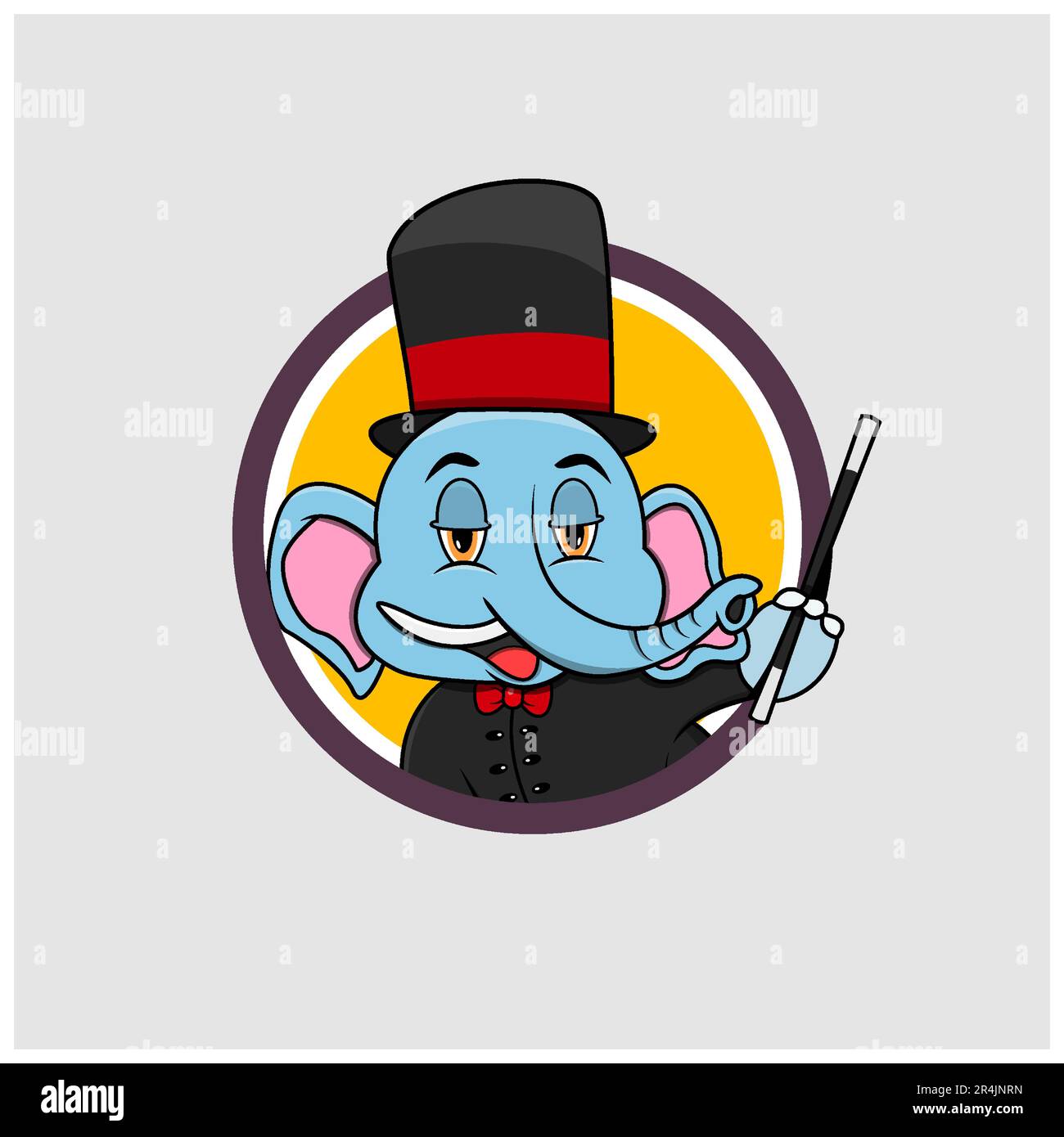 Elephant Head Circle Label With Magician Custom and Bring Stick, Yellow ...
