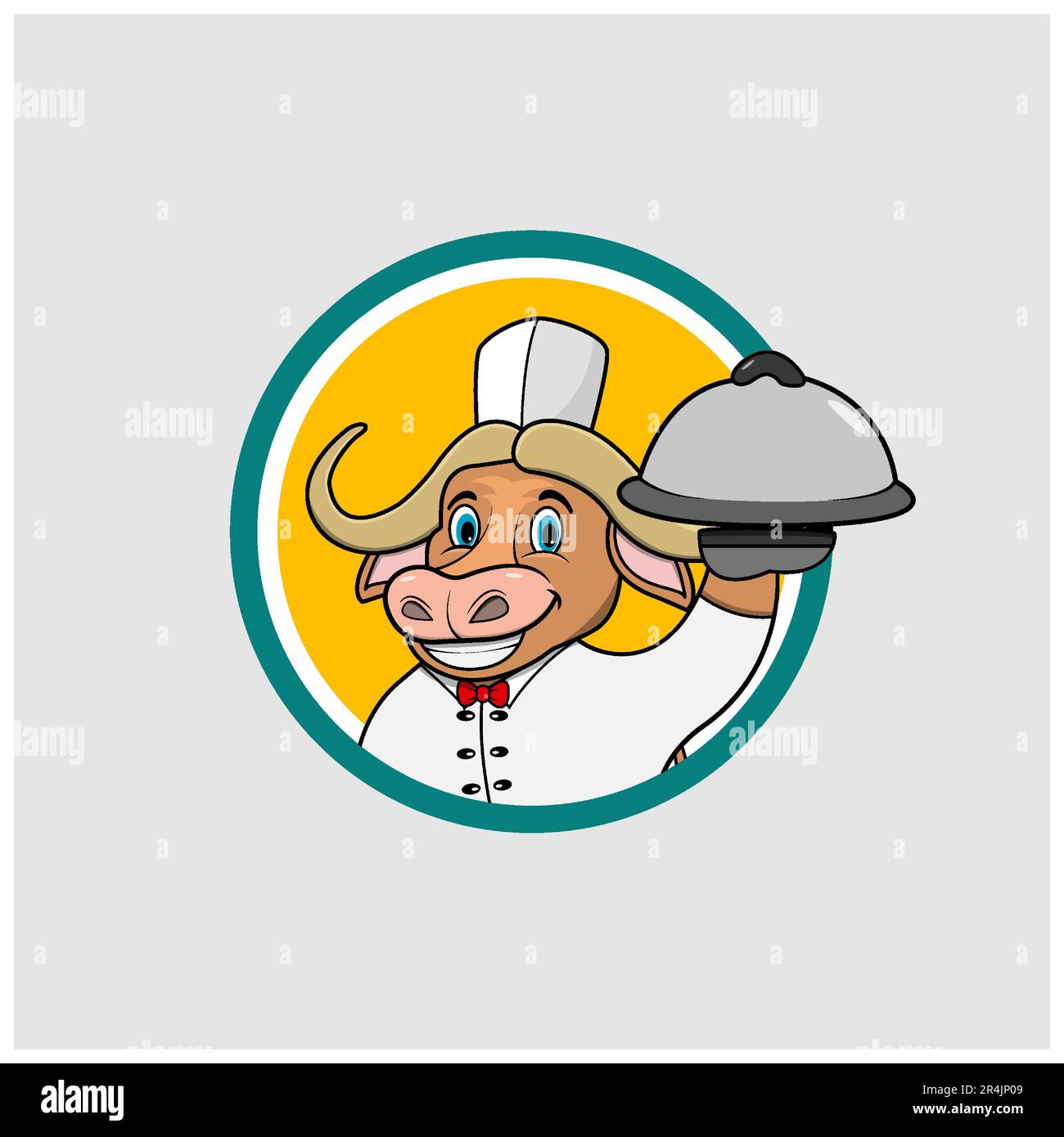 Buffalo Head Circle Label With Chef Custom and Bring Food, Yellow ...