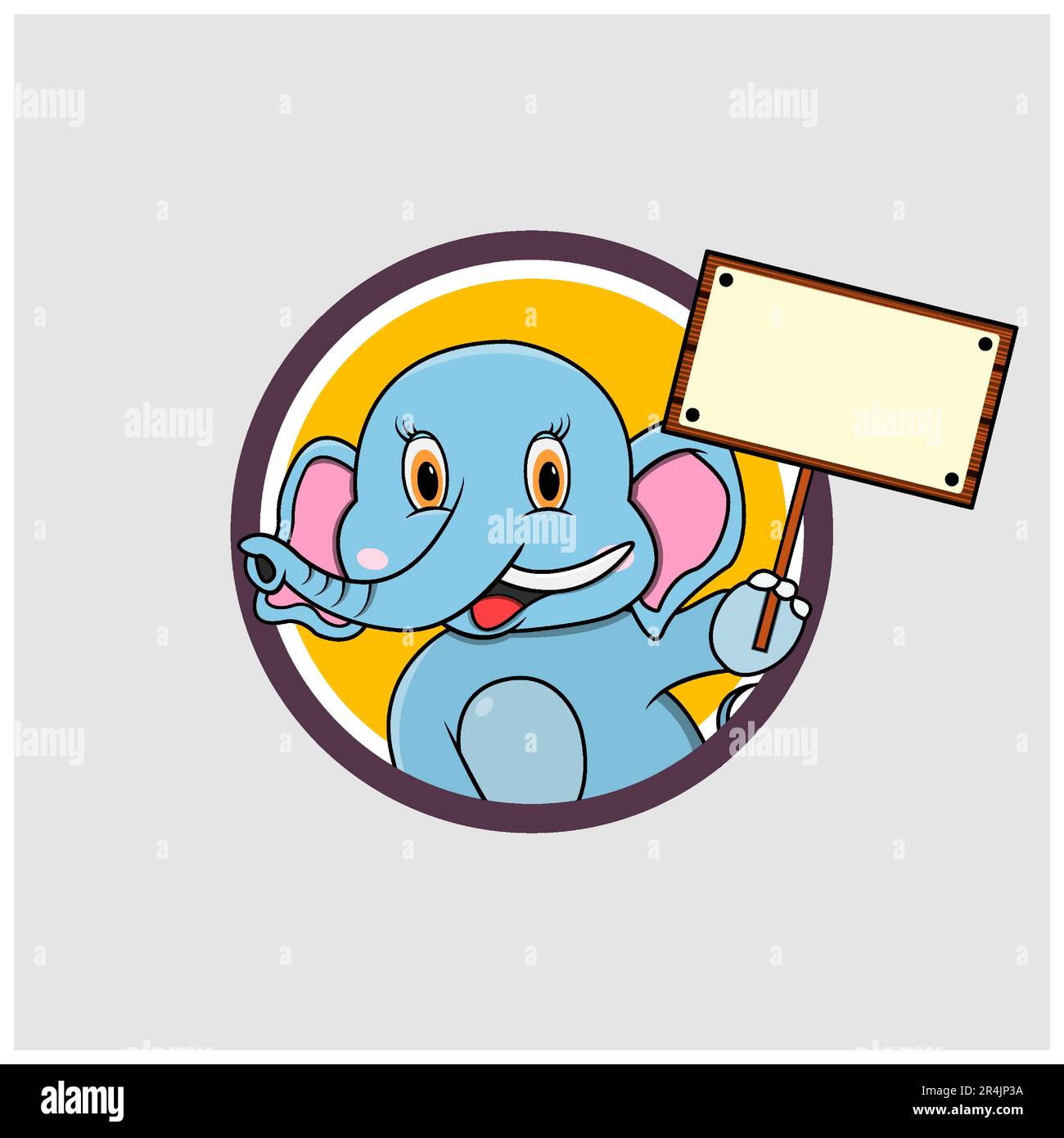 Elephant Head Circle Label With Blank White Banner Wood, Yellow Colors ...