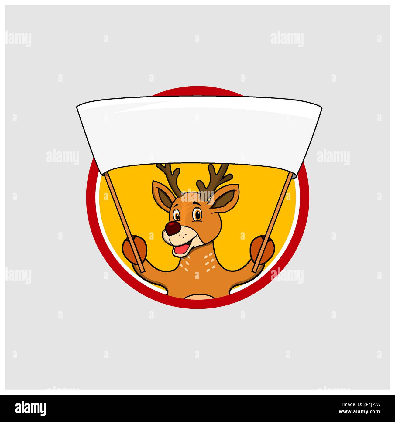 Deer Head Circle Label With Big White Blank Sign , Yellow Colors ...