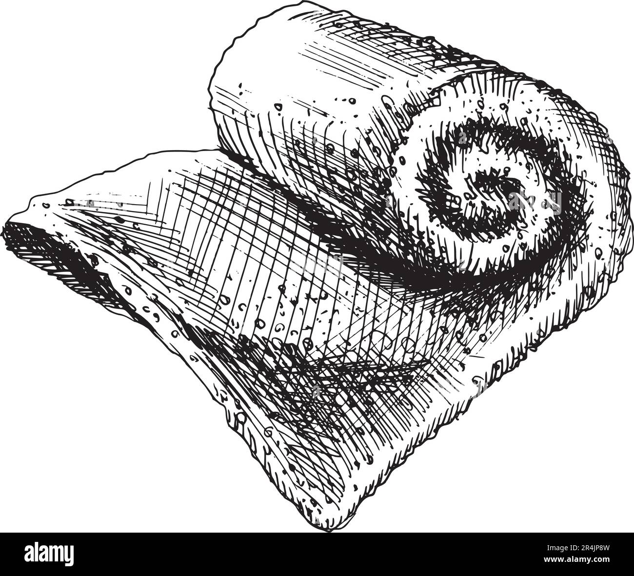 Terry towel half rolled. Hand-drawn graphics illustration. Eps vector ...