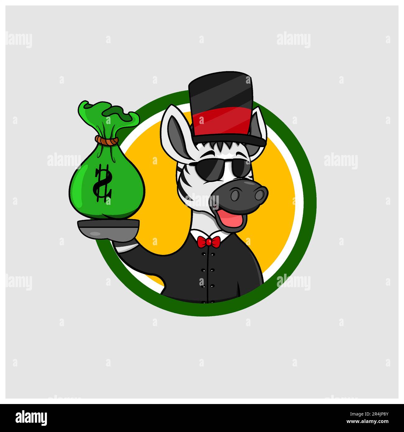 Rich Cartoon Zebra Head Circle Label With Bring Money, Yellow Colors ...