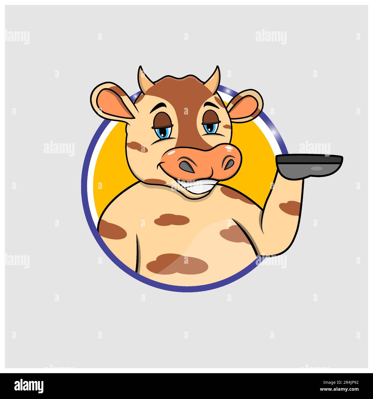 Cow Head Circle Label With Relax Smile Expression, Yellow Colors ...