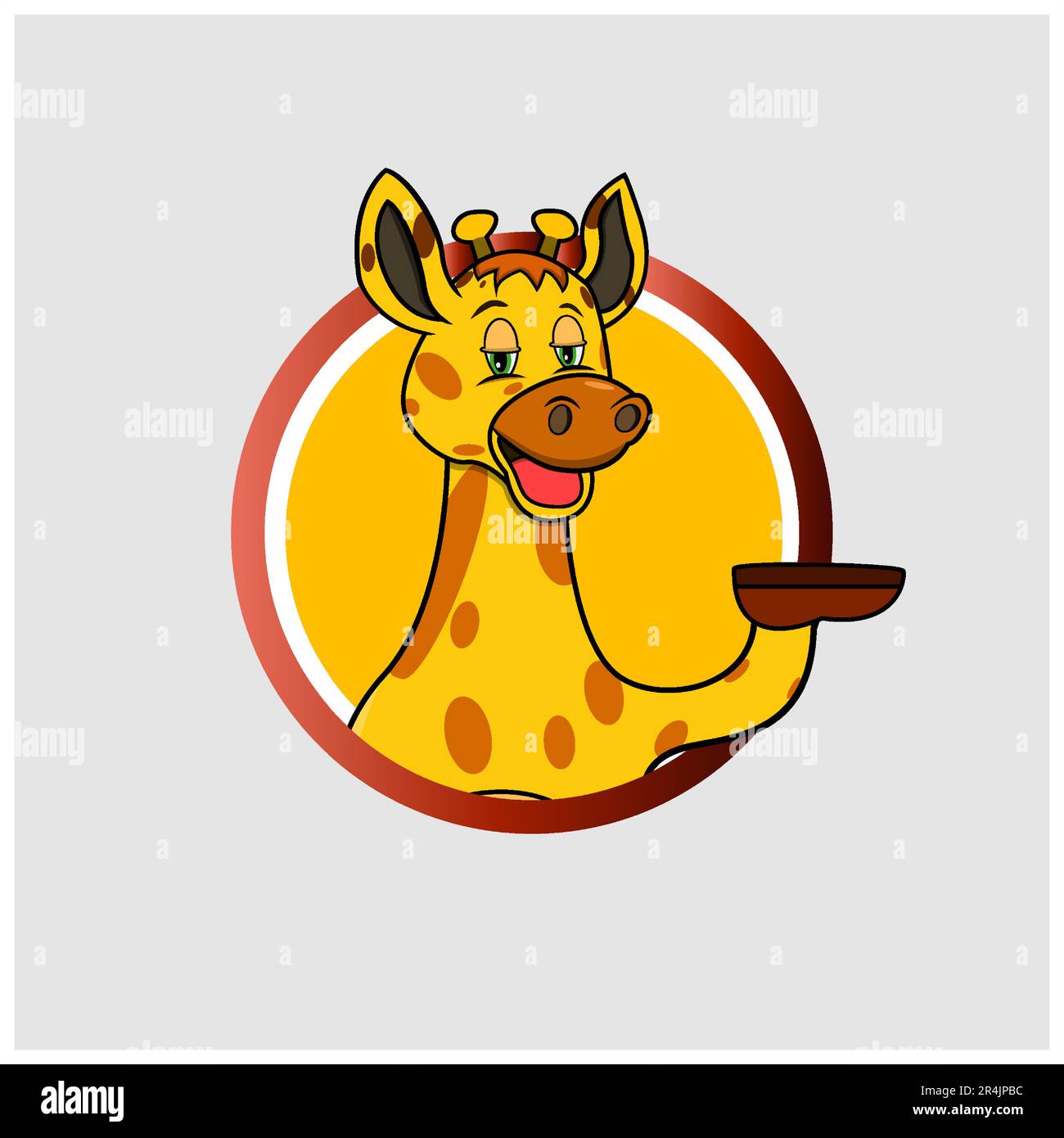 Giraffe Head Circle Label With Relax Smile Expression , Yellow Colors ...