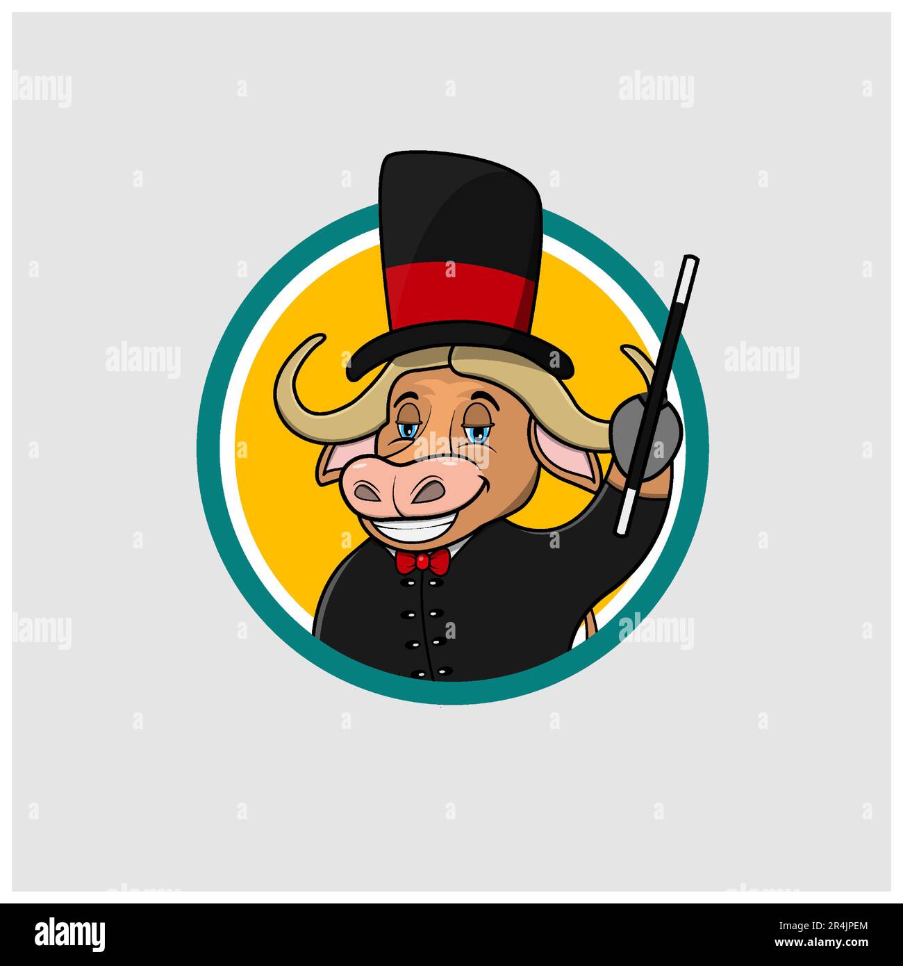 Buffalo Head Circle Label With Bring Stick and Magician Custom , Yellow ...
