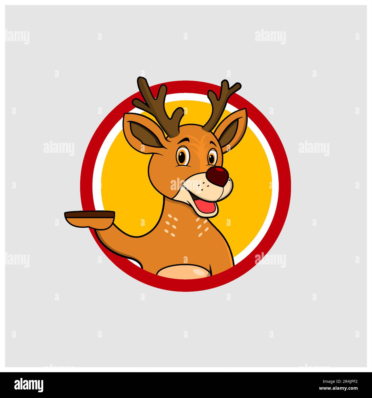 Deer Head Circle Label With Funny Smile Expression , Yellow Colors ...