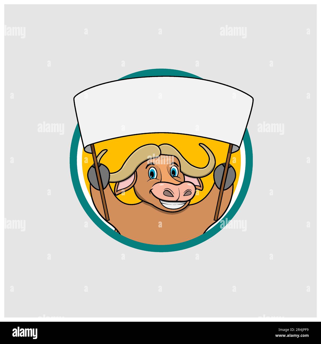 Buffalo Head Circle Label Bring Big Blank Banner Sign , Yellow Colors ...