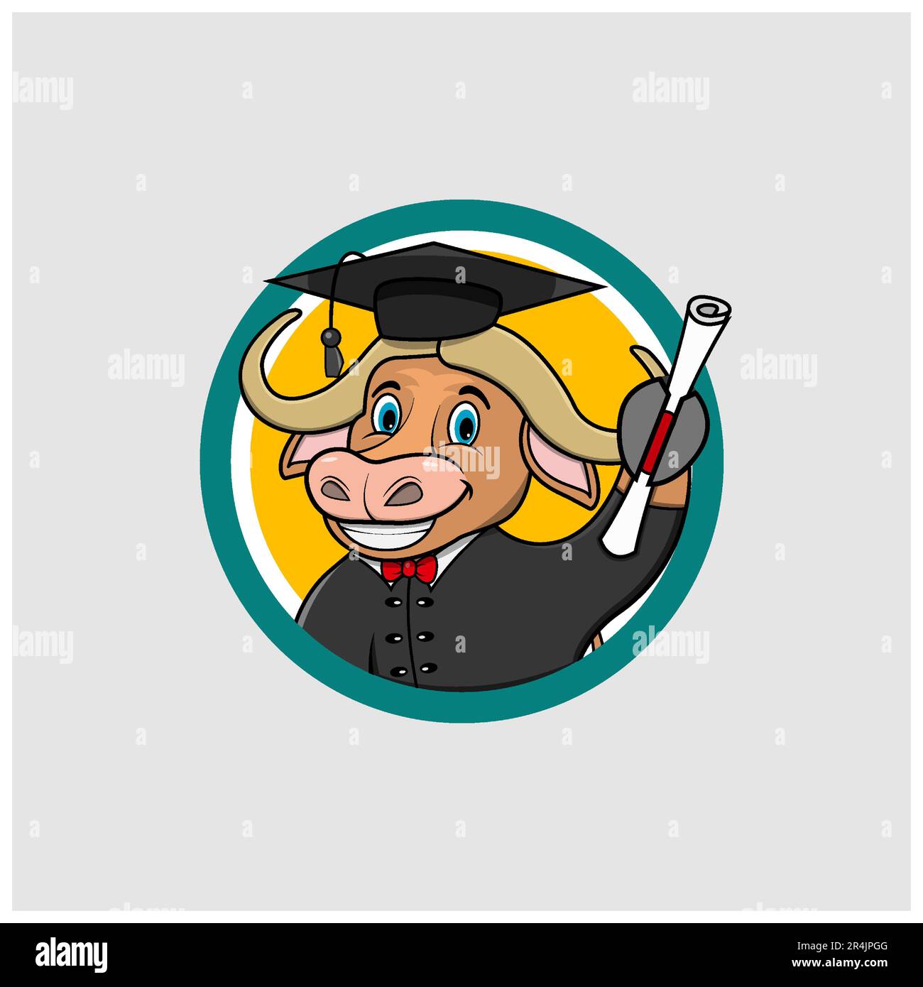Cute Buffalo Head Graduate Circle Label , Yellow Colors Background ...