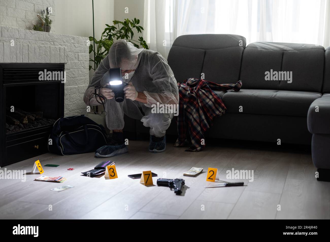 Detective Collecting Evidence in a Crime Scene. Forensic Specialists ...