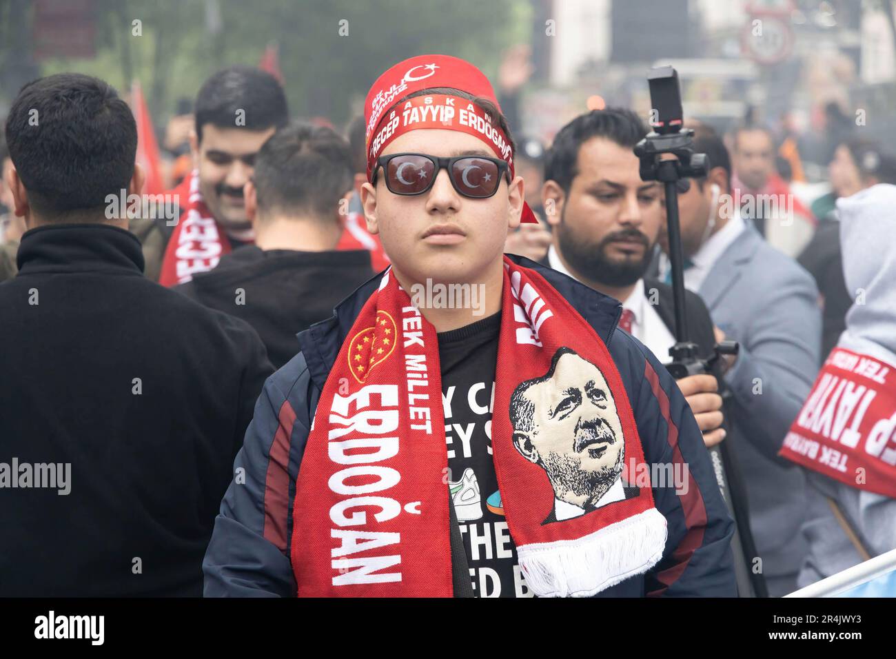 Supporters of the President Recep Tayyip Erdogan celebrate outside AK ...