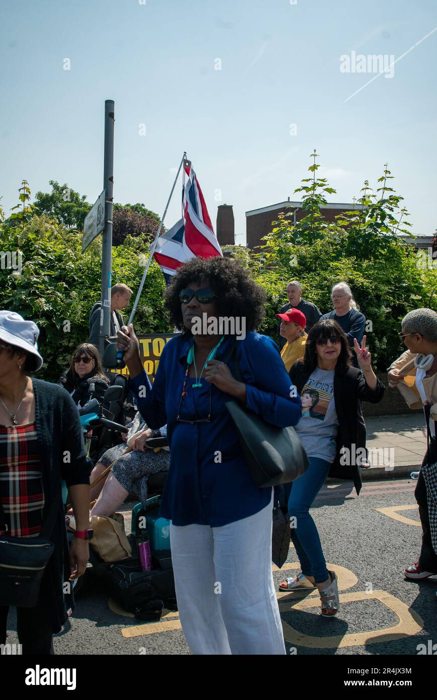 London, United Kingdom - May 27th 2023: Protesters at the Honor Oak Pub ...