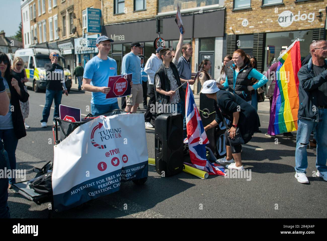 London, United Kingdom - May 27th 2023: Protesters at the Honor Oak Pub ...