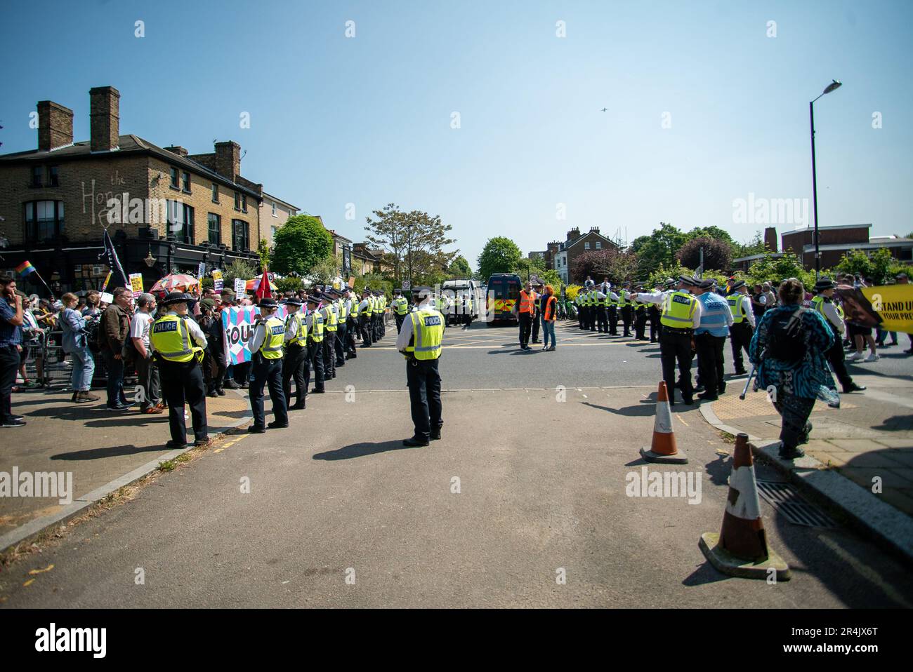 London, United Kingdom - May 27th 2023: Protesters at the Honor Oak Pub ...