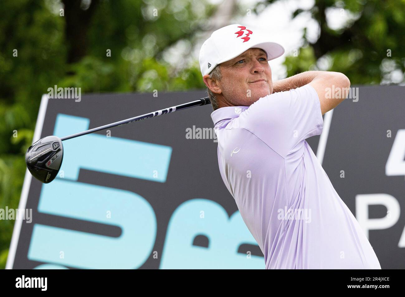 Matt Jones of Ripper GC hits his shot from the 14th tee during the ...