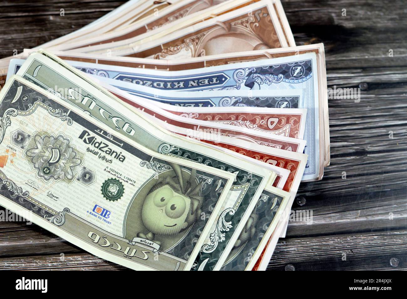 Cairo, Egypt, May 26 2023: KidZos money, currency of KidZania, a ...