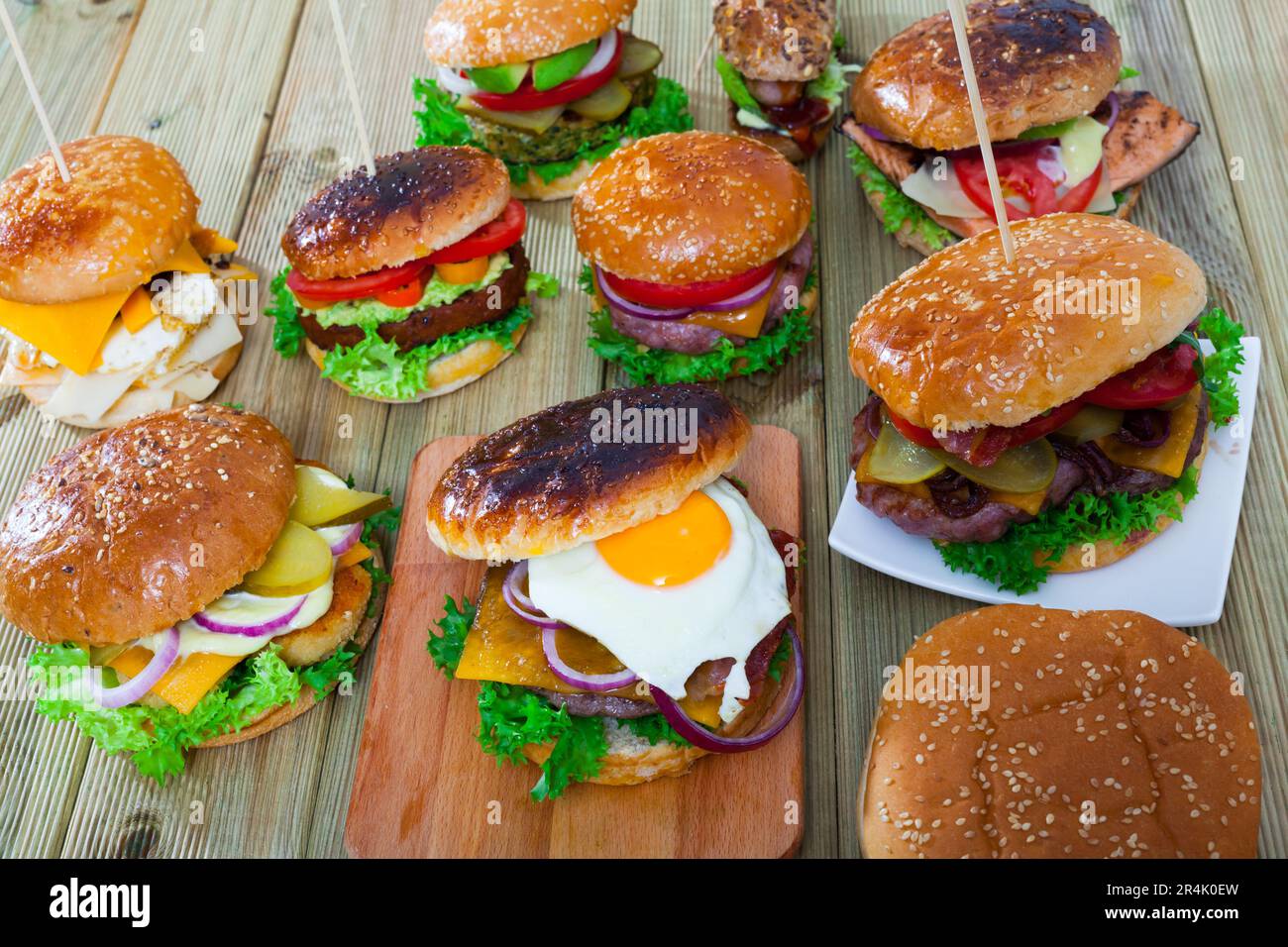 Set of burgers made with various fillings Stock Photo - Alamy