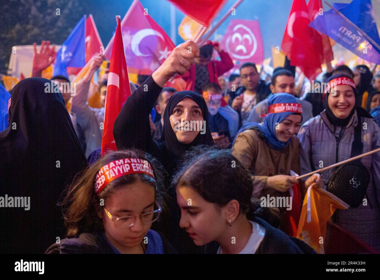 Istanbul, Turkey. 28th May, 2023. Ak Party supporters gathered in front ...