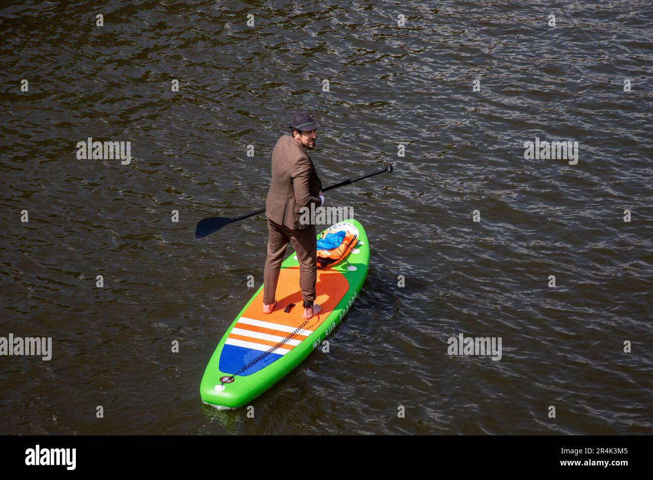 Moscow, Russia. 28th of May, 2023. People take part in a costumed SUP ...