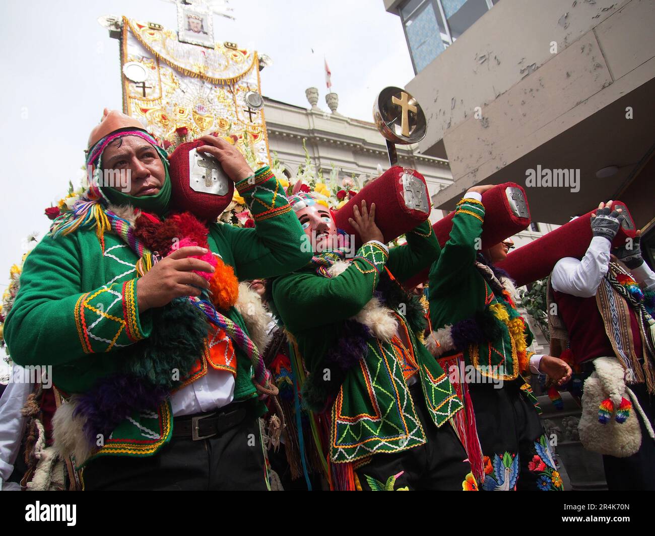 Lima, Peru. 28th May, 2023. Indigenous devotees from the Urubamba river ...