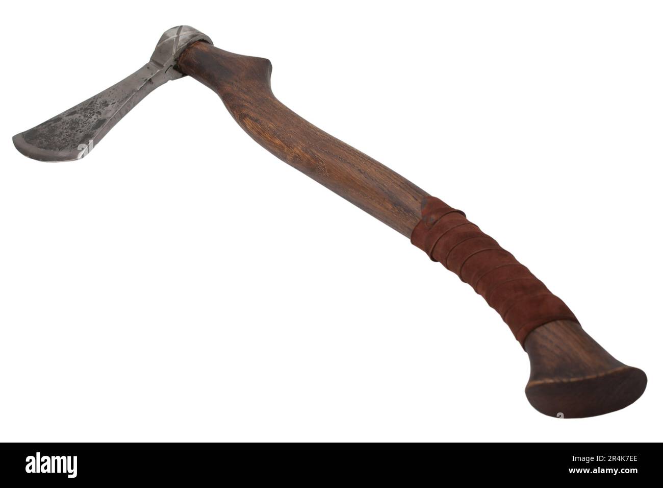antique battle axe with wooden handle on white background Stock Photo ...
