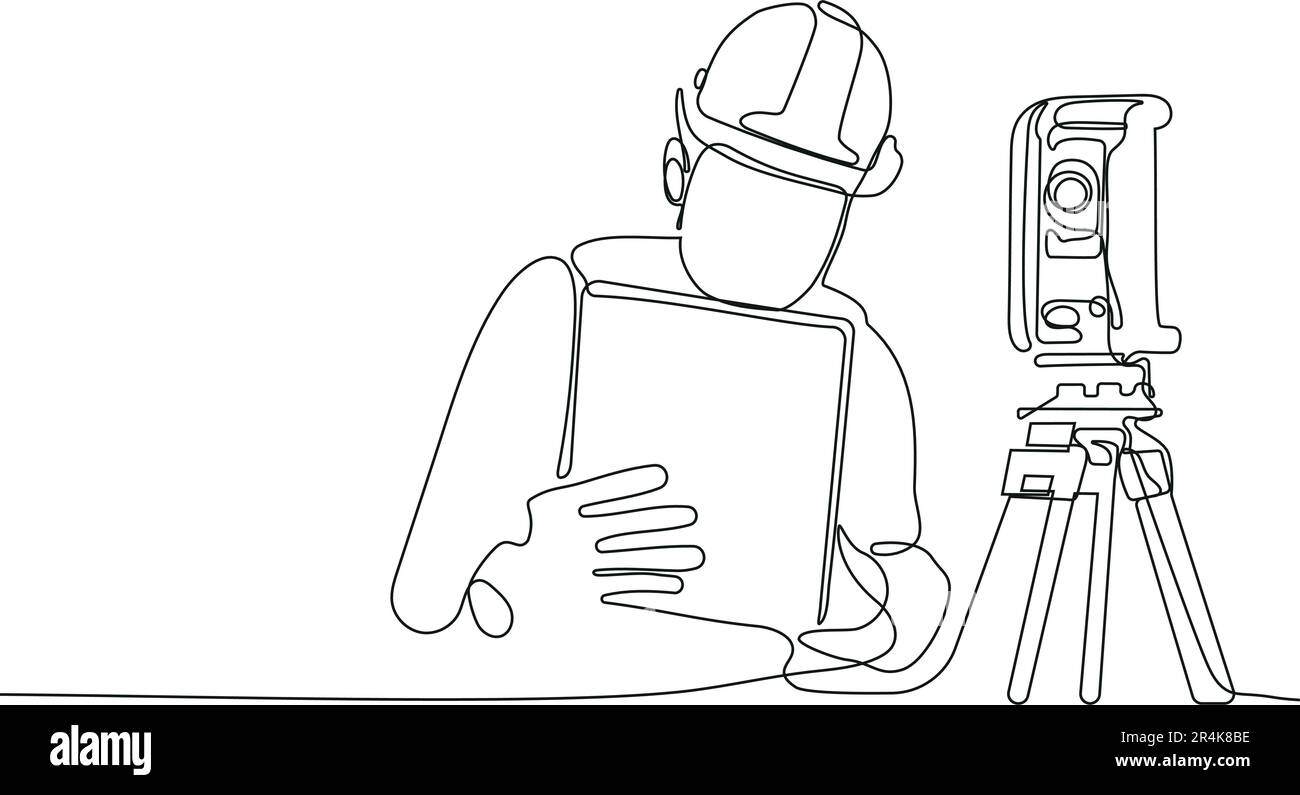 Close up of Caucasian worker with helmet on head using tablet for work ...