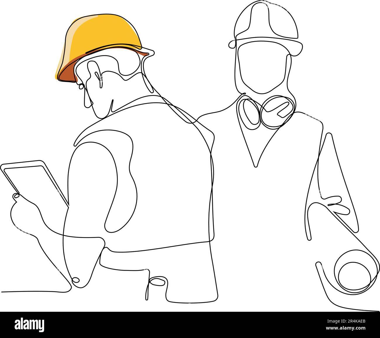 construction manager and engineer working on building site. Vector ...