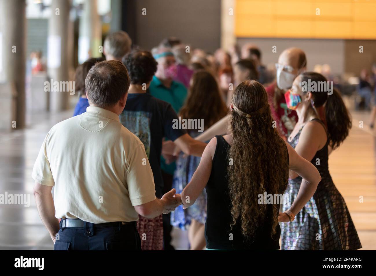 Seattle, Washington, USA. 28th May, 2023. Visitors enjoy a contra dance ...