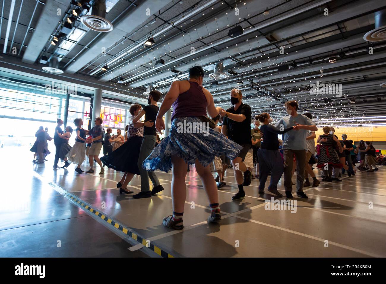 Seattle, Washington, USA. 28th May, 2023. Visitors enjoy a contra dance ...
