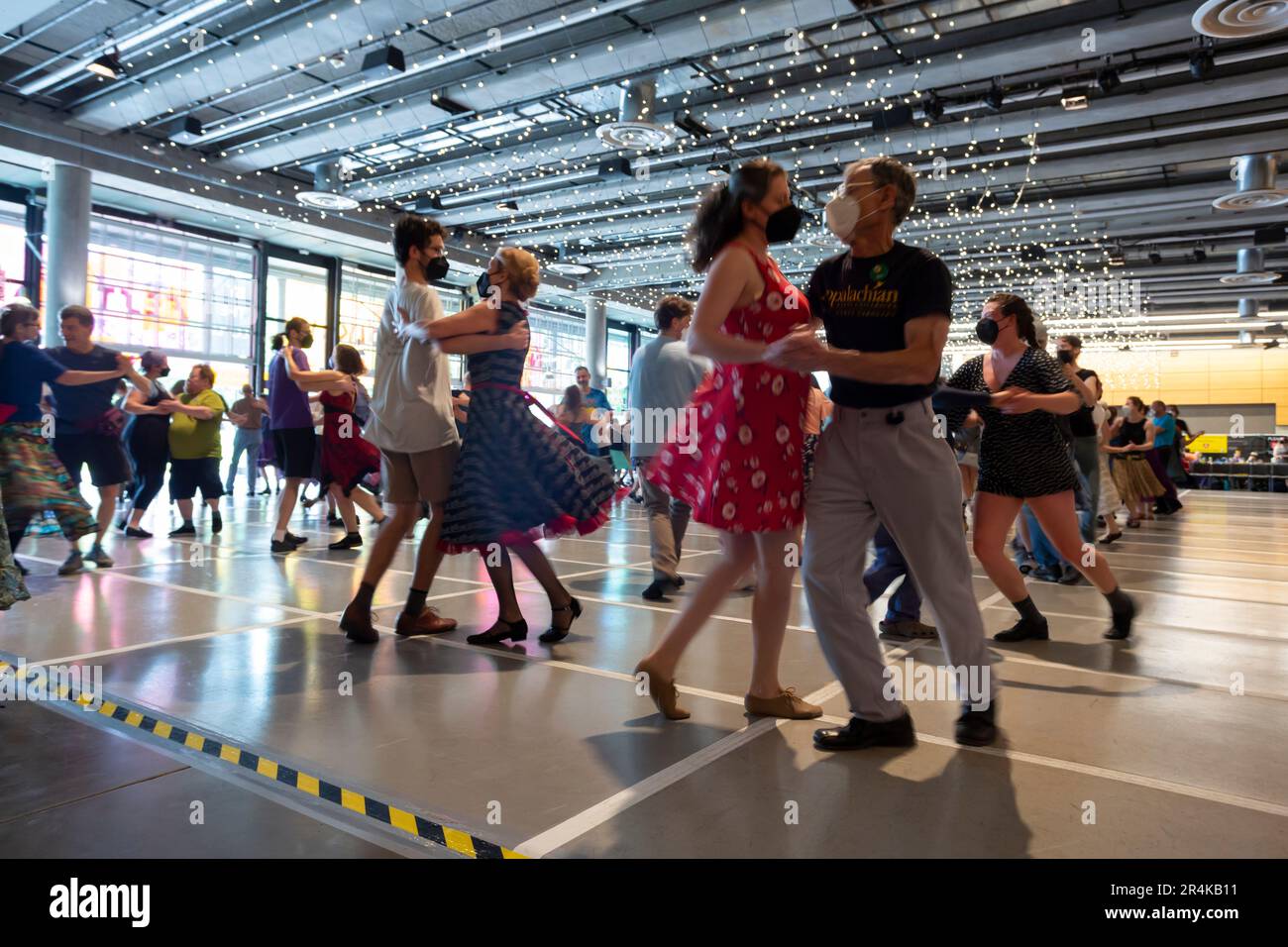 Seattle, Washington, USA. 28th May, 2023. Visitors enjoy a contra dance ...