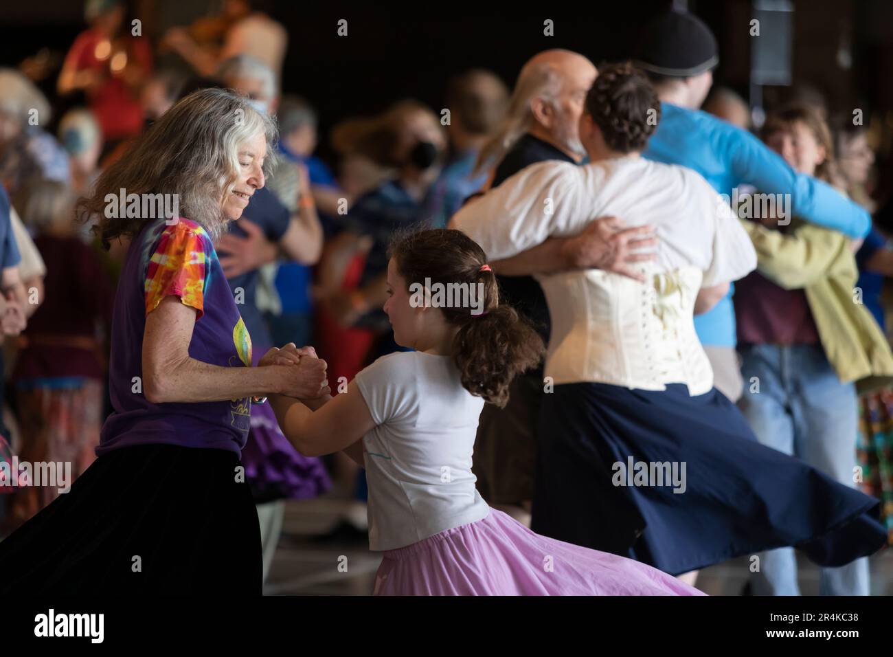 Seattle, Washington, USA. 28th May, 2023. Visitors enjoy a contra dance ...