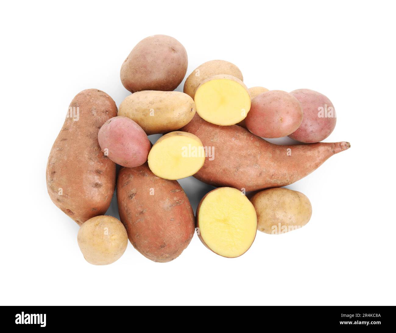 Different types of fresh potatoes on white background, top view Stock ...