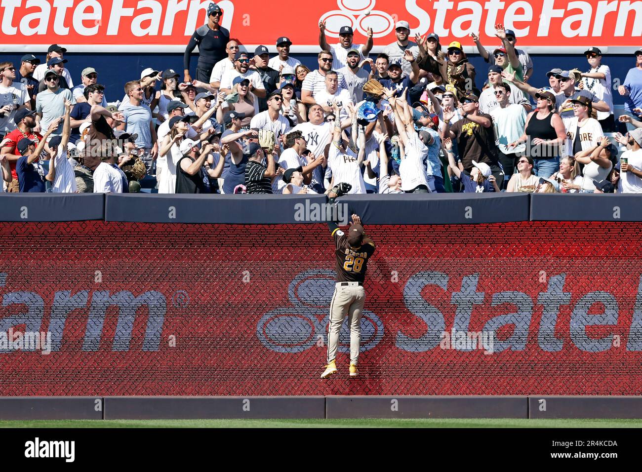 San Diego Padres right fielder Jose Azocar (28) watches a home run by ...