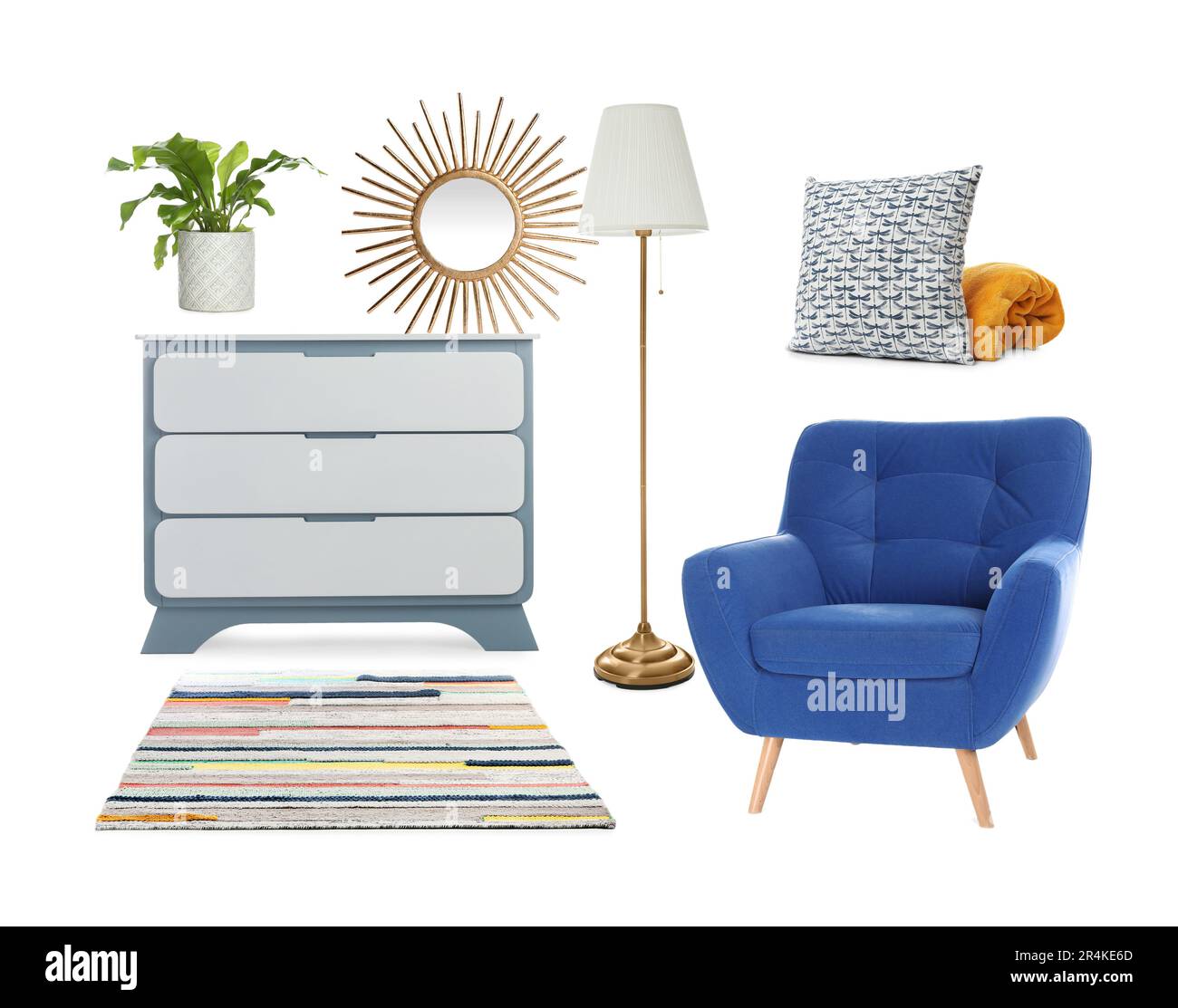 Stylish interior design. Different decorative elements and furniture on ...