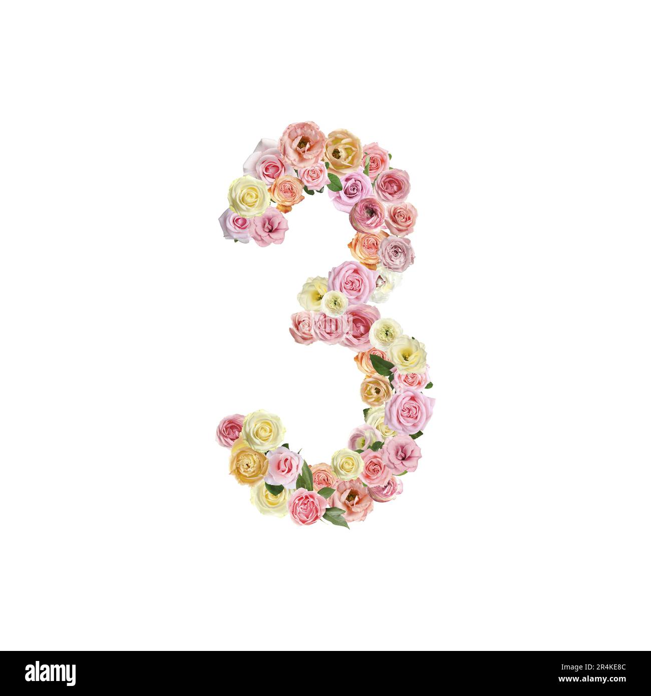 Number 3 made of beautiful rose flowers on white background Stock Photo ...